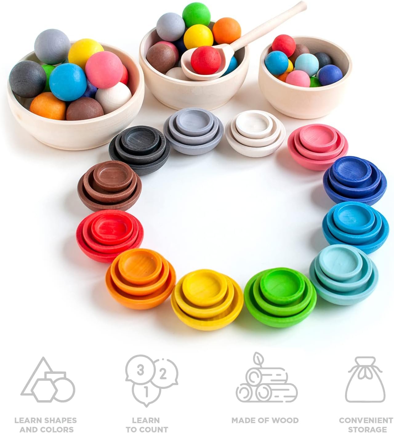 Ulanik Colors and Sizes Toddler Montessori Toys for 1+ Wooden Matching ...